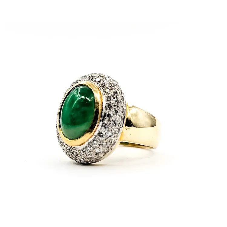 Halo Jade & Diamond Ring in 18k Yellow Gold. For Sale at Ruby Lane