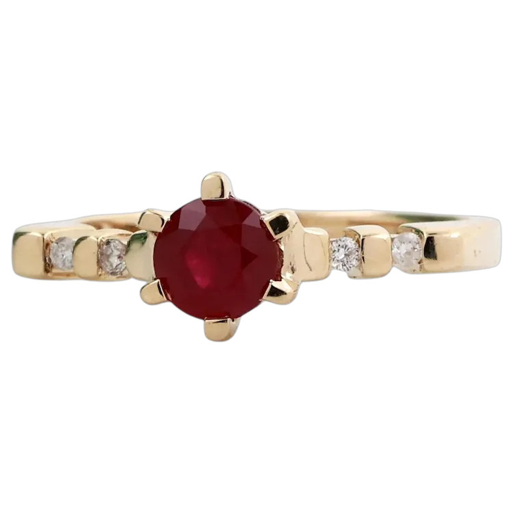 Ruby Solitaire Diamond Accent Ring 9K Yellow Gold 0.63 CTW Size 6.75 ...
