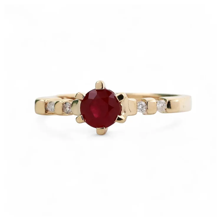 Ruby Solitaire Diamond Accent Ring 9K Yellow Gold 0.63 CTW Size 6.75 ...