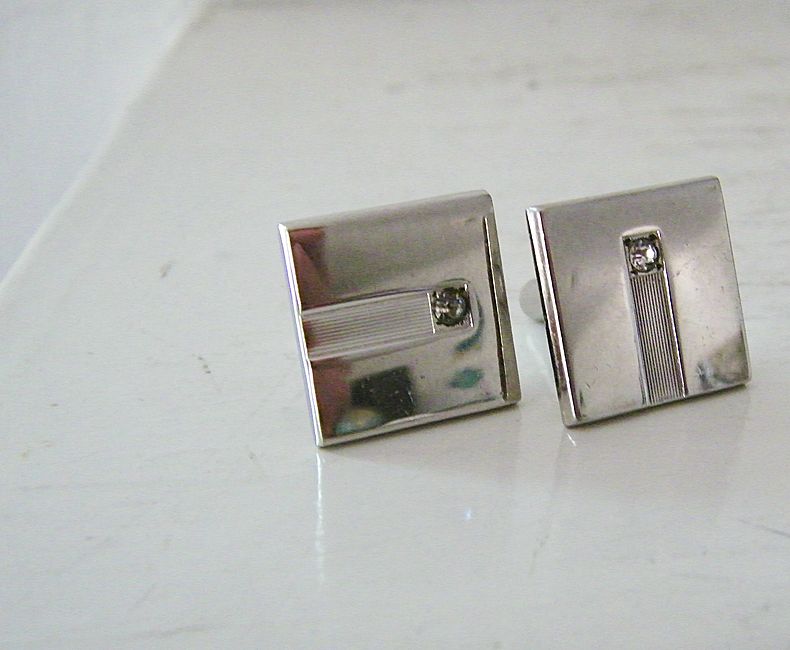 Anson Modern Silvertone Cufflinks with Diamond from kitchengarden on ...
