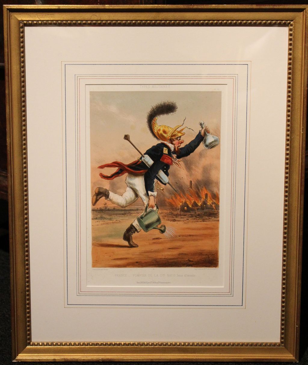 Late 19th c French Color Firefighting Lithograph Pompier de la Grand ...