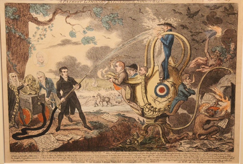 19th c English Hand Colored Lithograph Fire Theme A Patriot Luminary ...