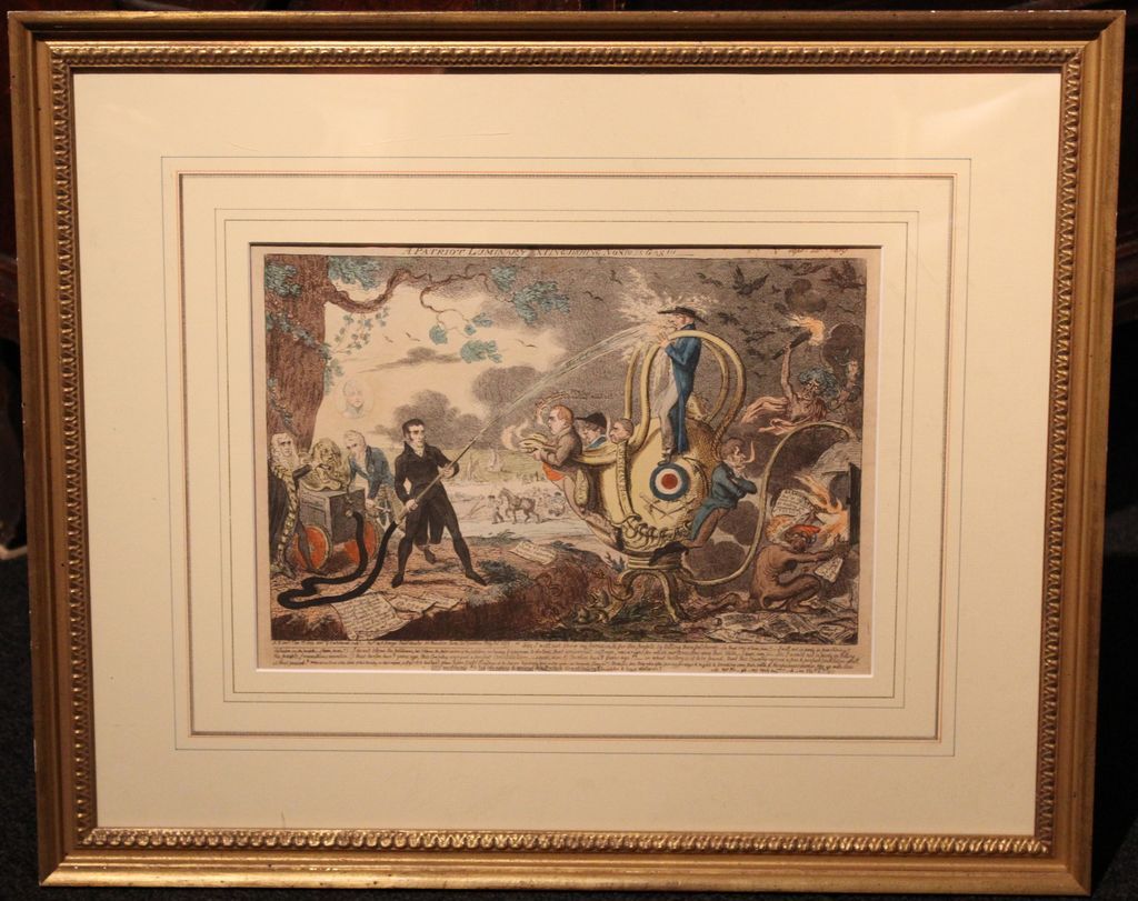 19th c English Hand Colored Lithograph Fire Theme A Patriot Luminary ...