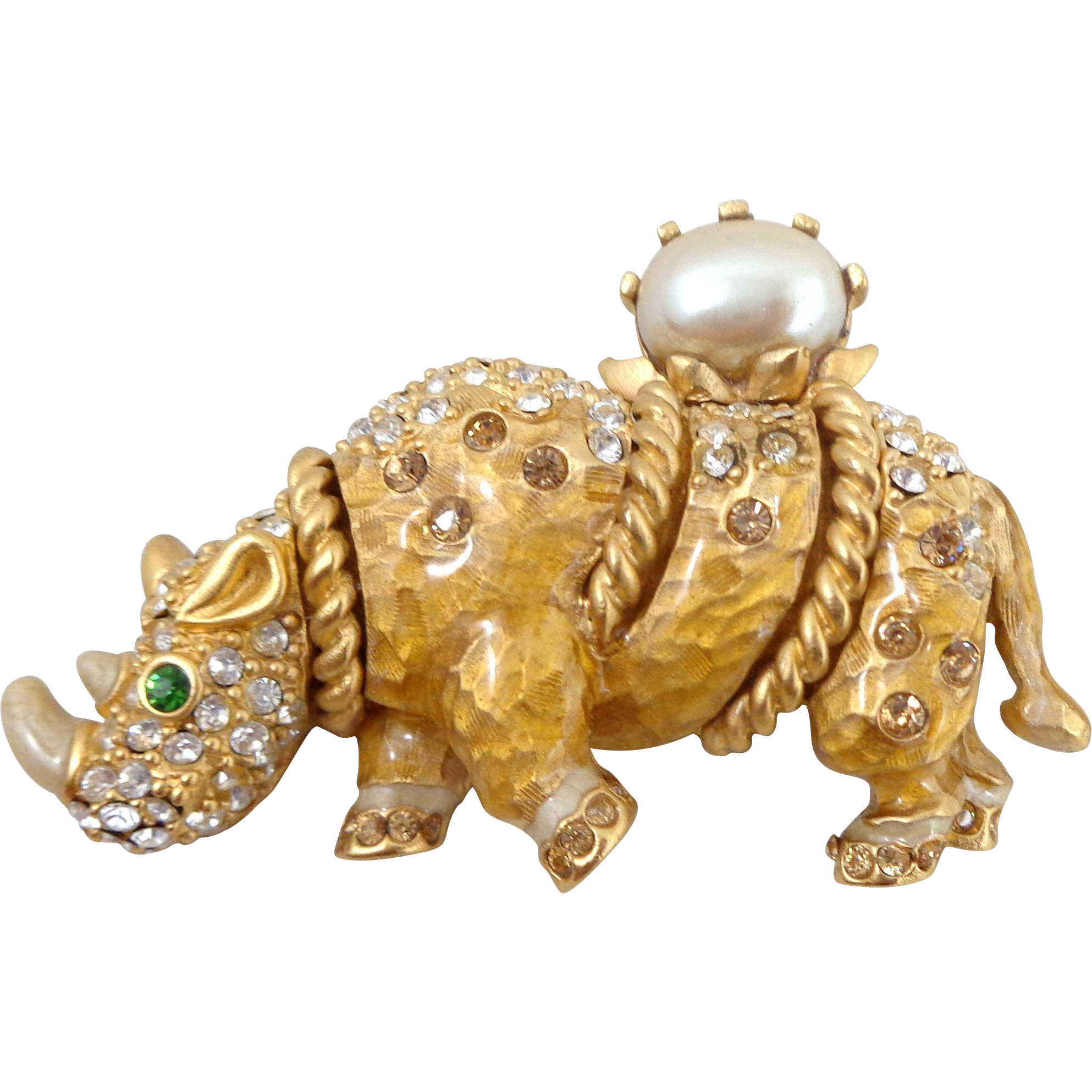 Vintage ST JOHN Fab Figural Rhinestone Rhinoceros Pin from ...