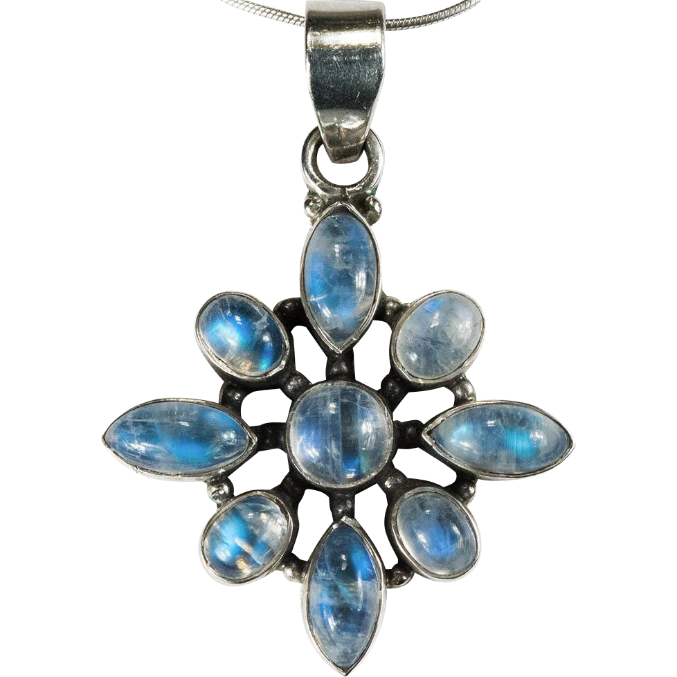 Natural Blue Moonstone Pendant 925 Sterling Silver Snake Chain from ...